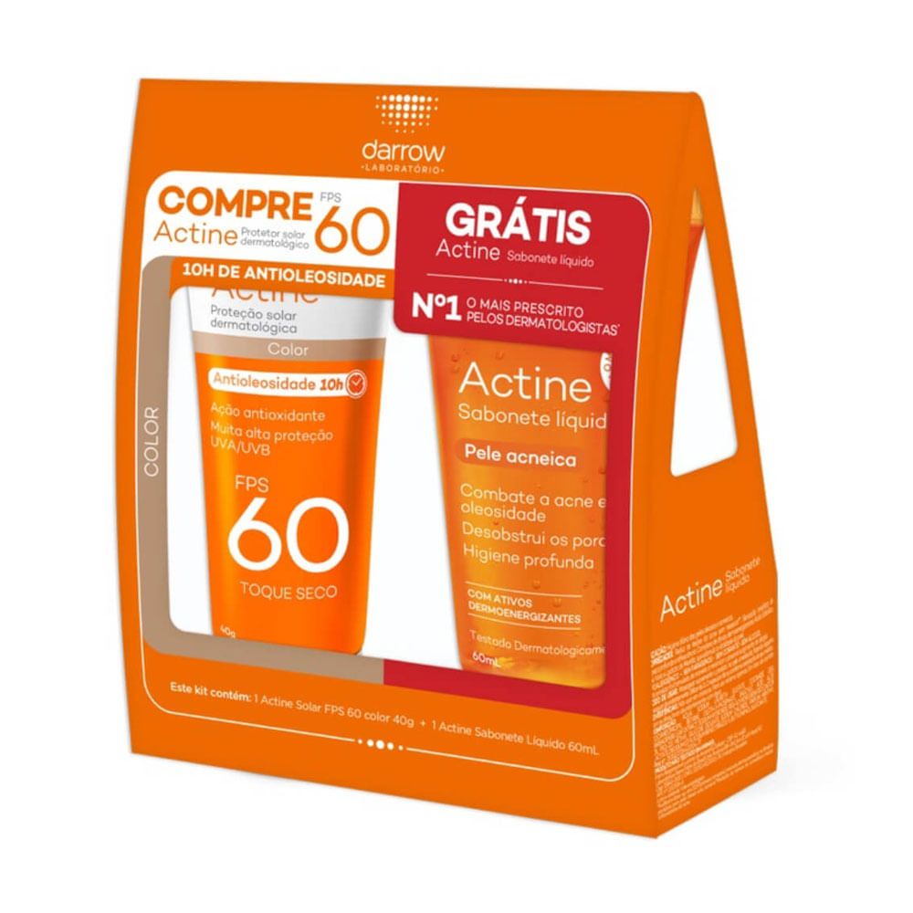 Kit Protetor Solar Actine Color FPS 60 40g + Gratis Sabonete Liquido ...